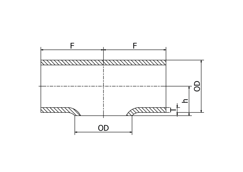 Stainless 139.7 x 3.0 mm L=124 - Tee, pulled, 1.4301/1.4307, EN 10253-4 ...